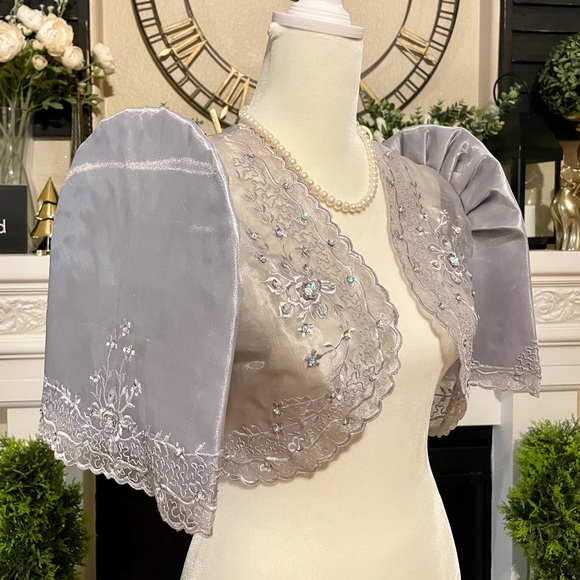 Dresses | Silver Gray Terno Sleeve Filipiniana Bolero | Poshmark